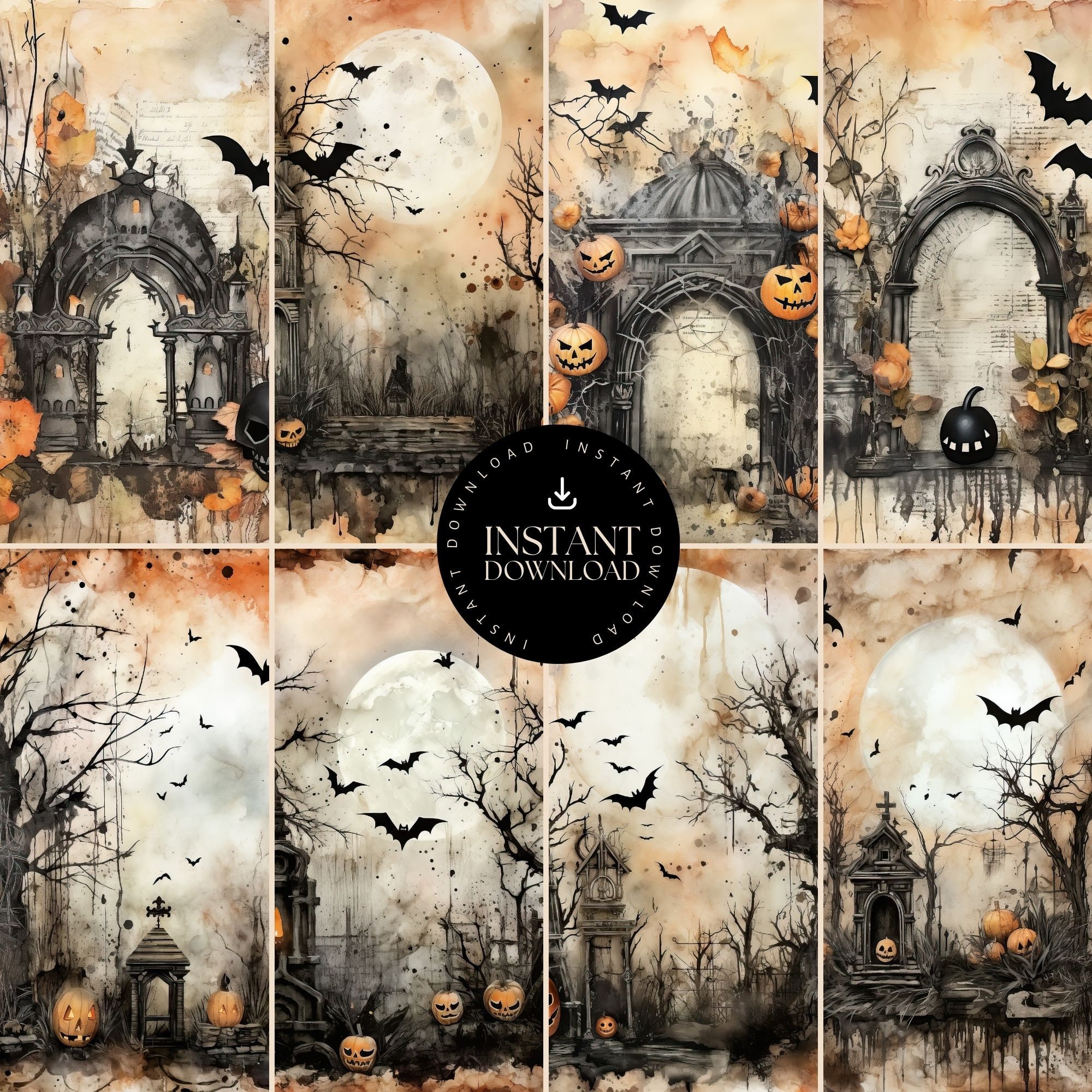 Halloween Digital Papers INSTANT DOWNLOAD Vintage Graveyard - Etsy