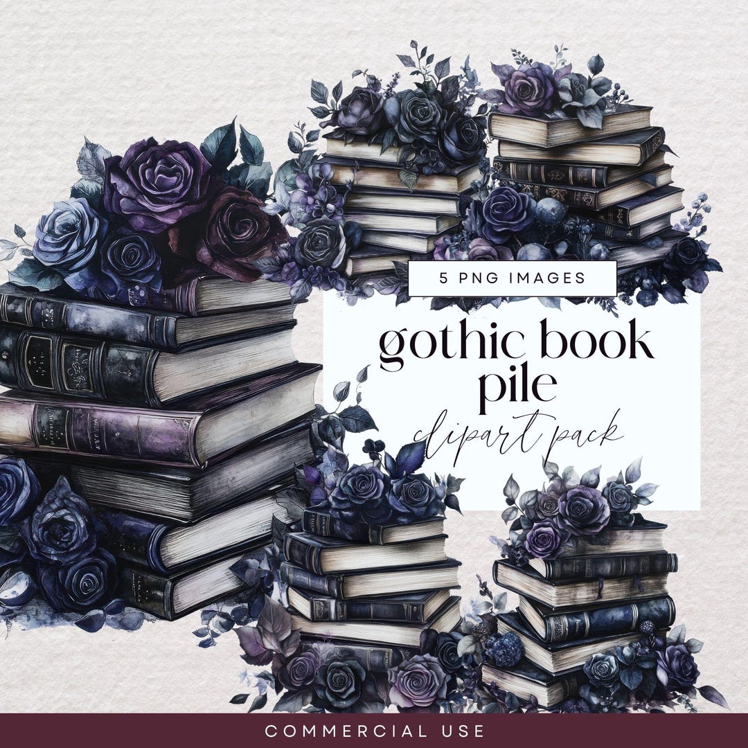 Gothic Book Stack Clipart Bundle, Transparent PNG, Bookpile Clip Art ...
