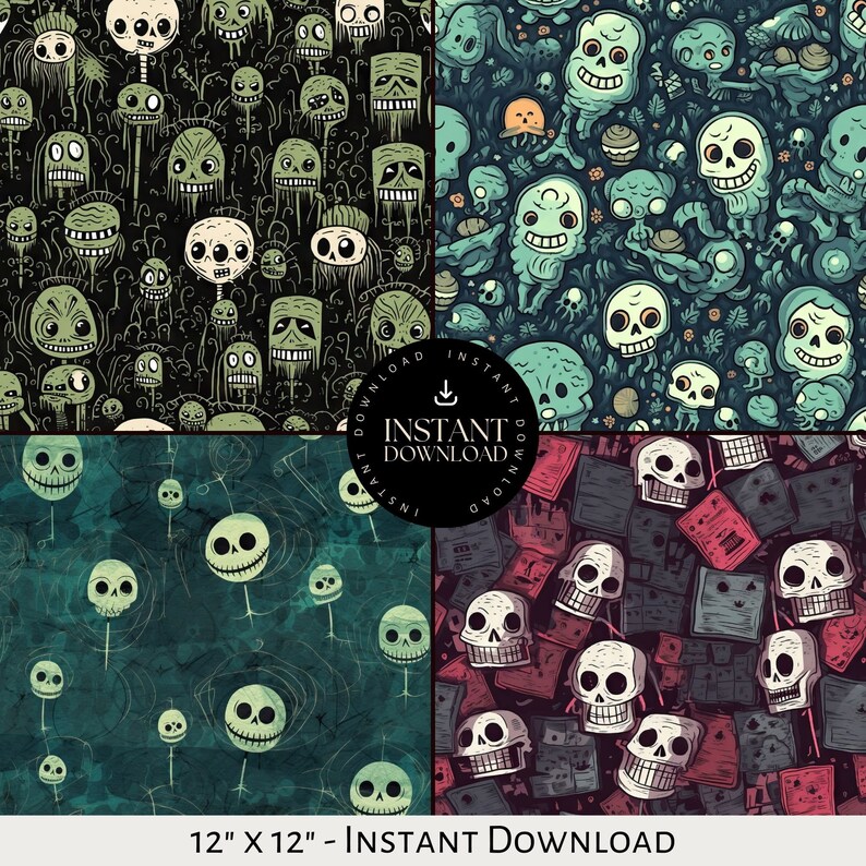 Creepy Digital Paper, JPG DOWNLOAD, Spooky Seamless Pattern, Halloween ...