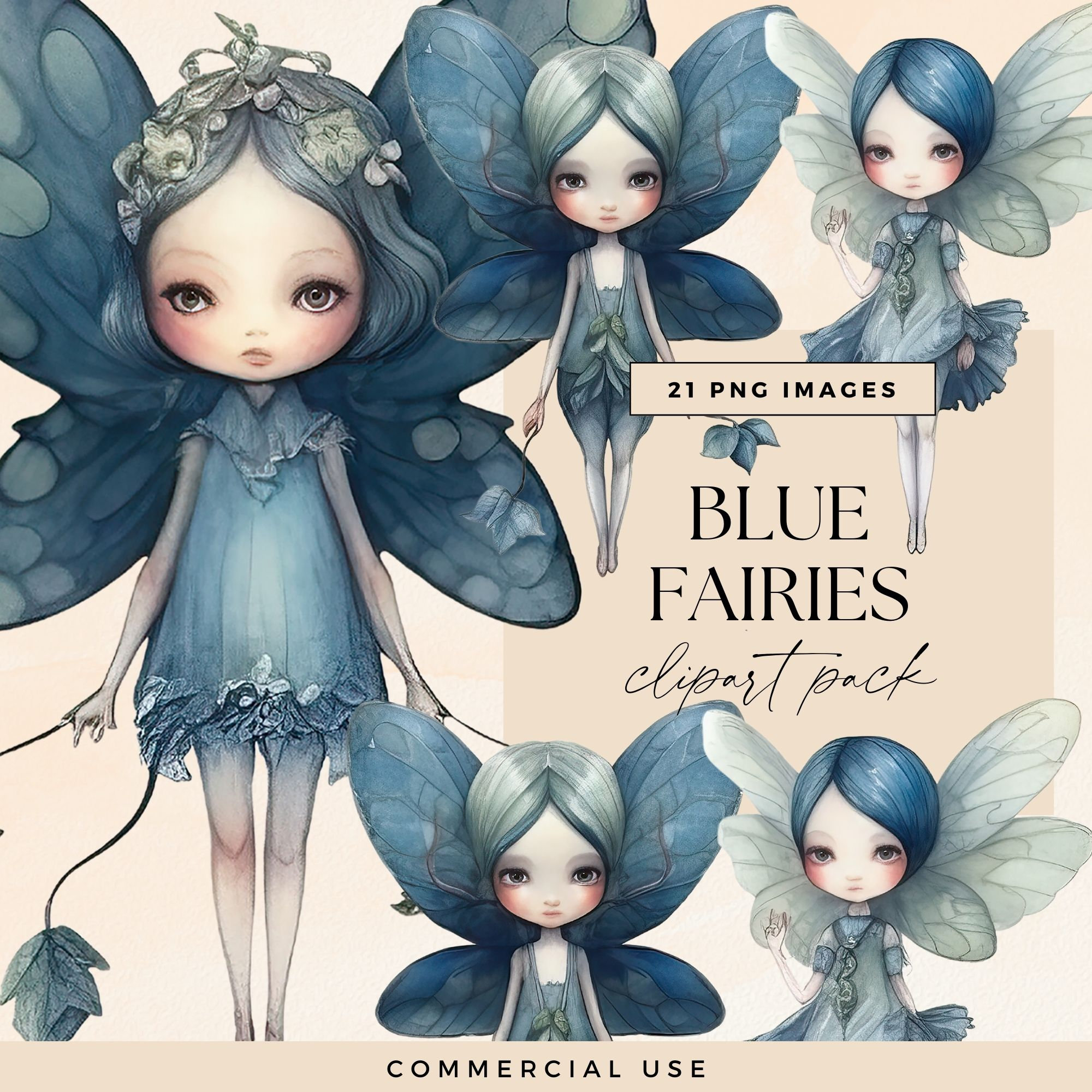 Blue Fairies Clip Art Clipart Pack Transparent Pngs - Etsy