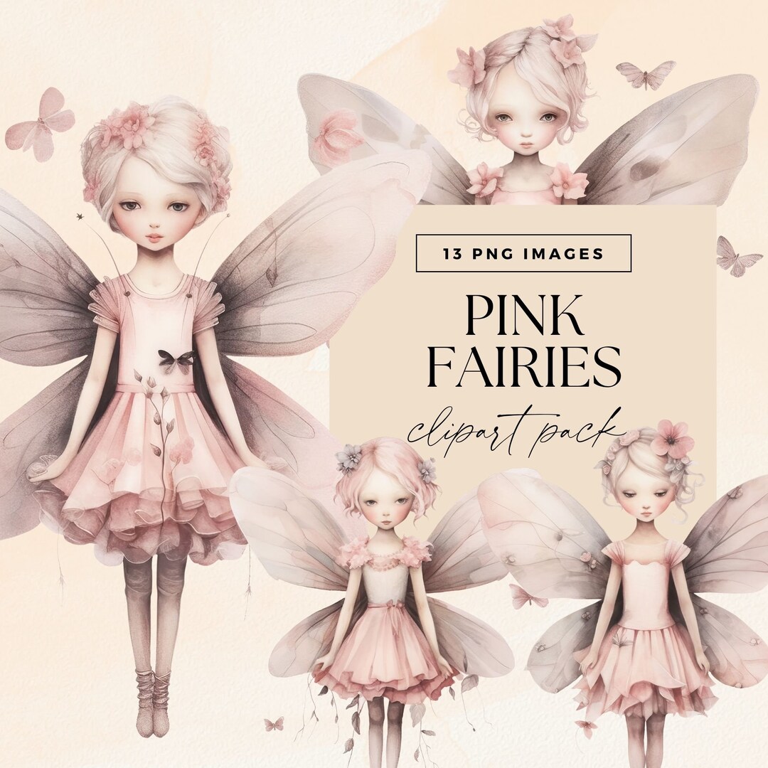 Pink Fairies Clip Art Clipart Pack, Transparent Pngs, Watercolour Fairy ...