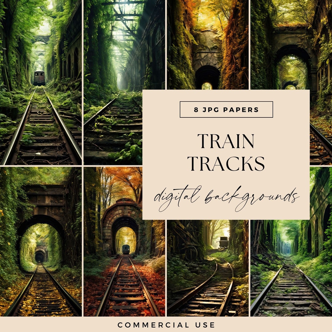 Overgrown Train Tracks Digital Papers, DIGITAL DOWNLOAD, Railroad ...