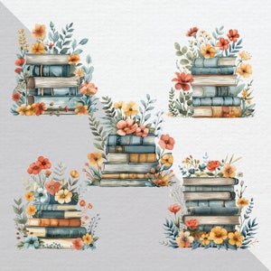 Flower Book Stack, Reading Clip Art, Transparent PNG, Floral Book Pile ...
