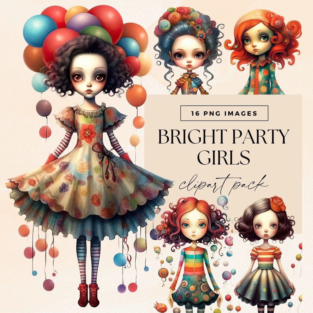 Bright Party Girls Clip Art Clipart Pack, Clipart for Commercial Use ...