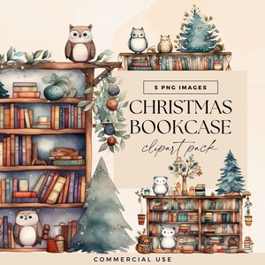 Christmas Bookshelf Clipart Pack, Watercolour Xmas Clip Art, Holiday ...