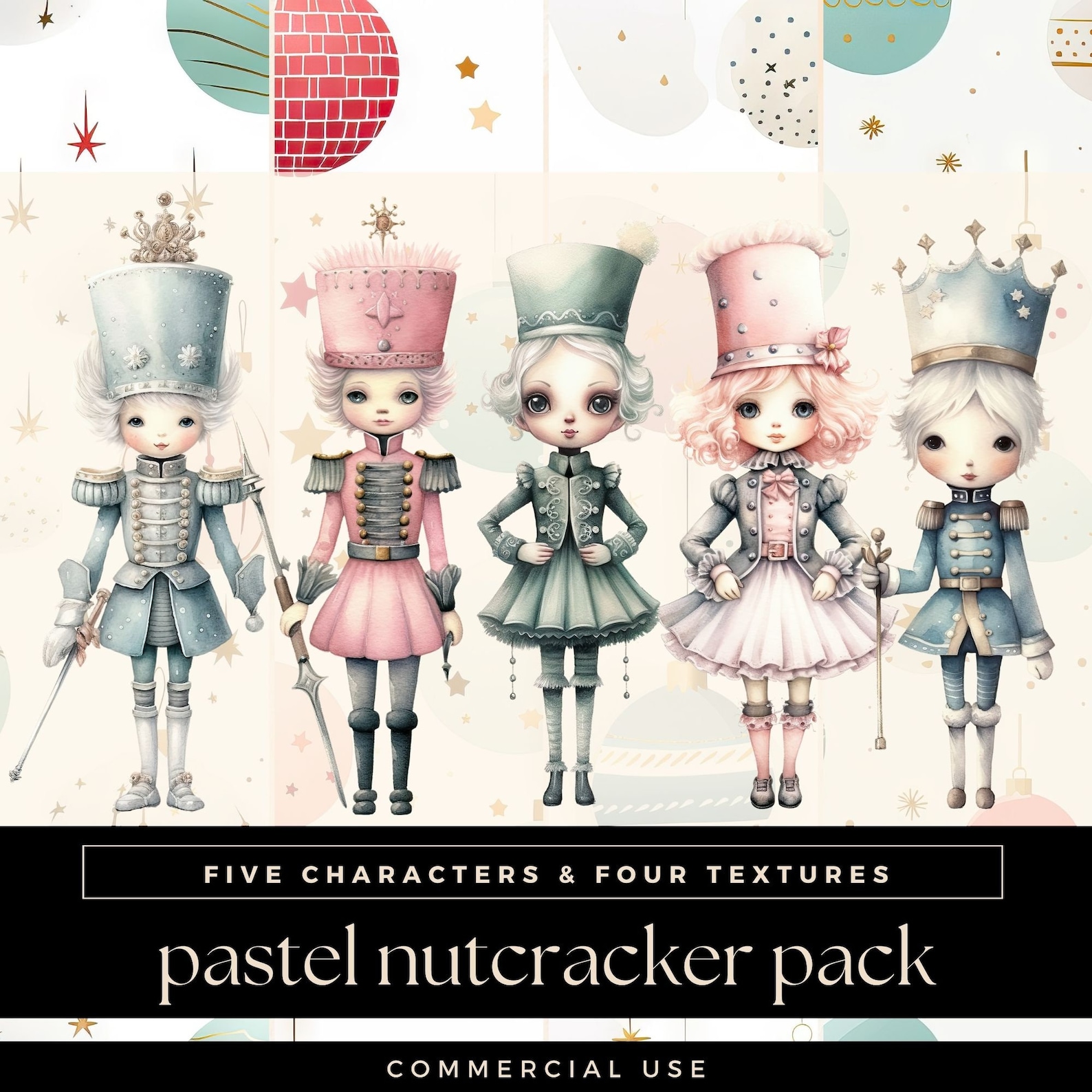 Pastel Christmas Nutcracker Clipart and Texture Pack, Cute Winter Clip ...