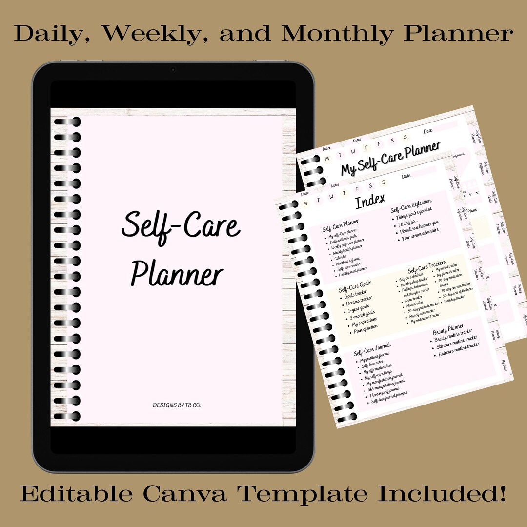Digital Self-care Planner - Printable PDF & Editable Canva Template for ...