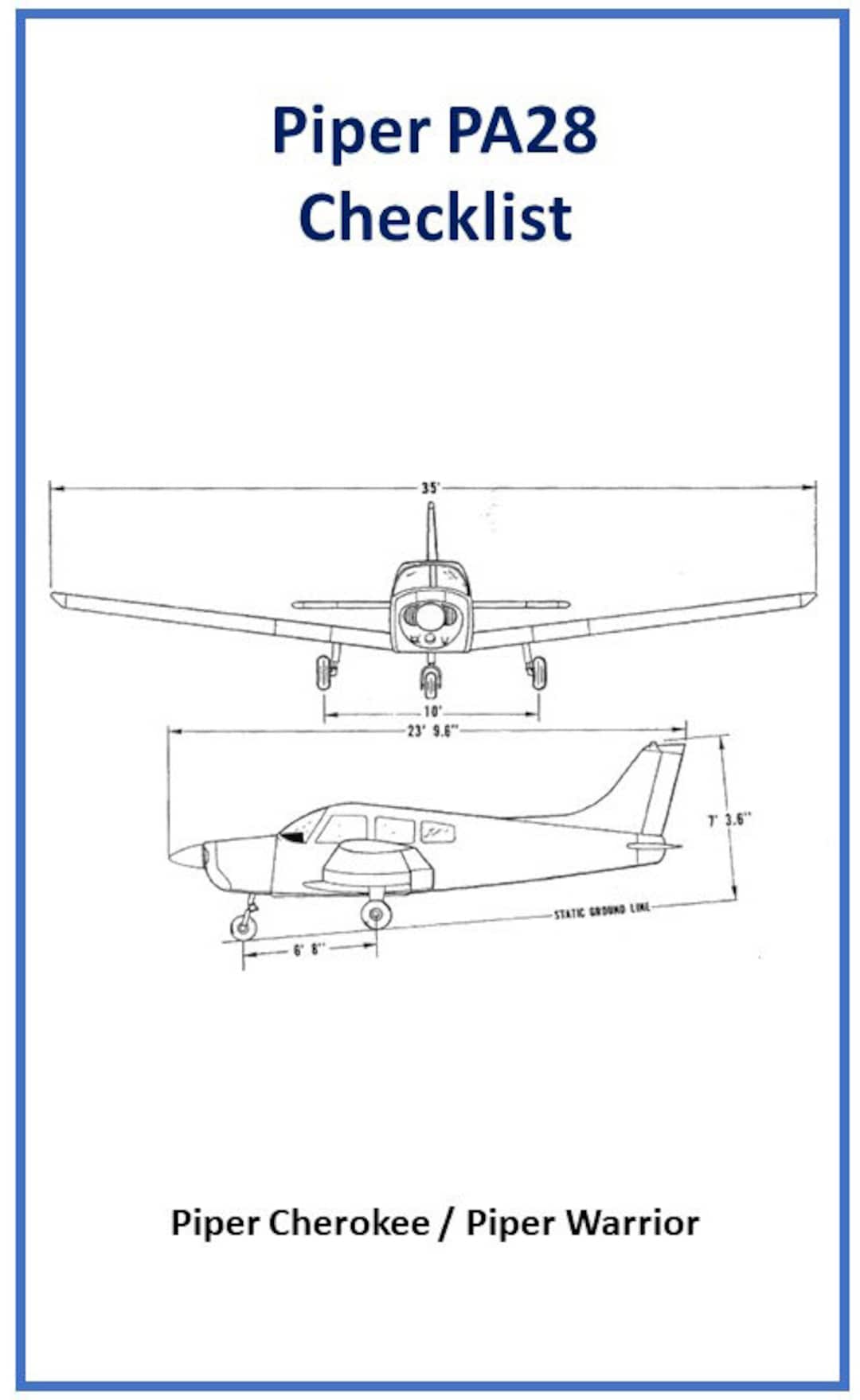 Piper PA28 Cherokee/warrior Pilot Checklist - Etsy
