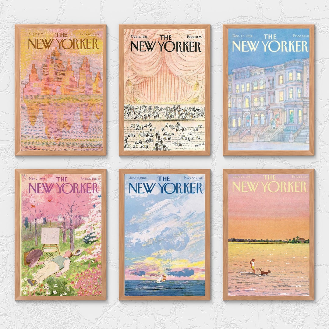 The New Yorker Magazine Cover Set of 6, Gallery Wall Art Set of 6, Blue ...