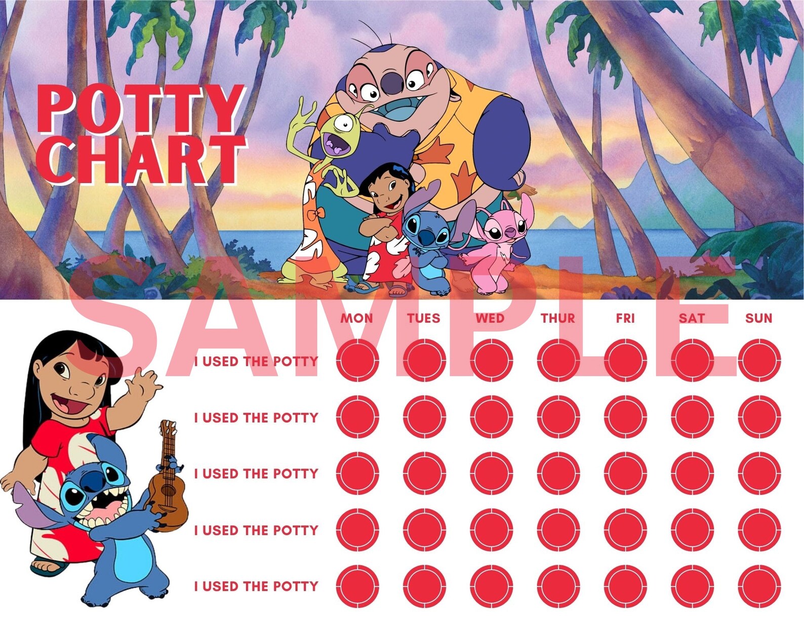 Lilo & Stitch Potty Chart / Reward Chart / Sticker Chart / Toilet ...