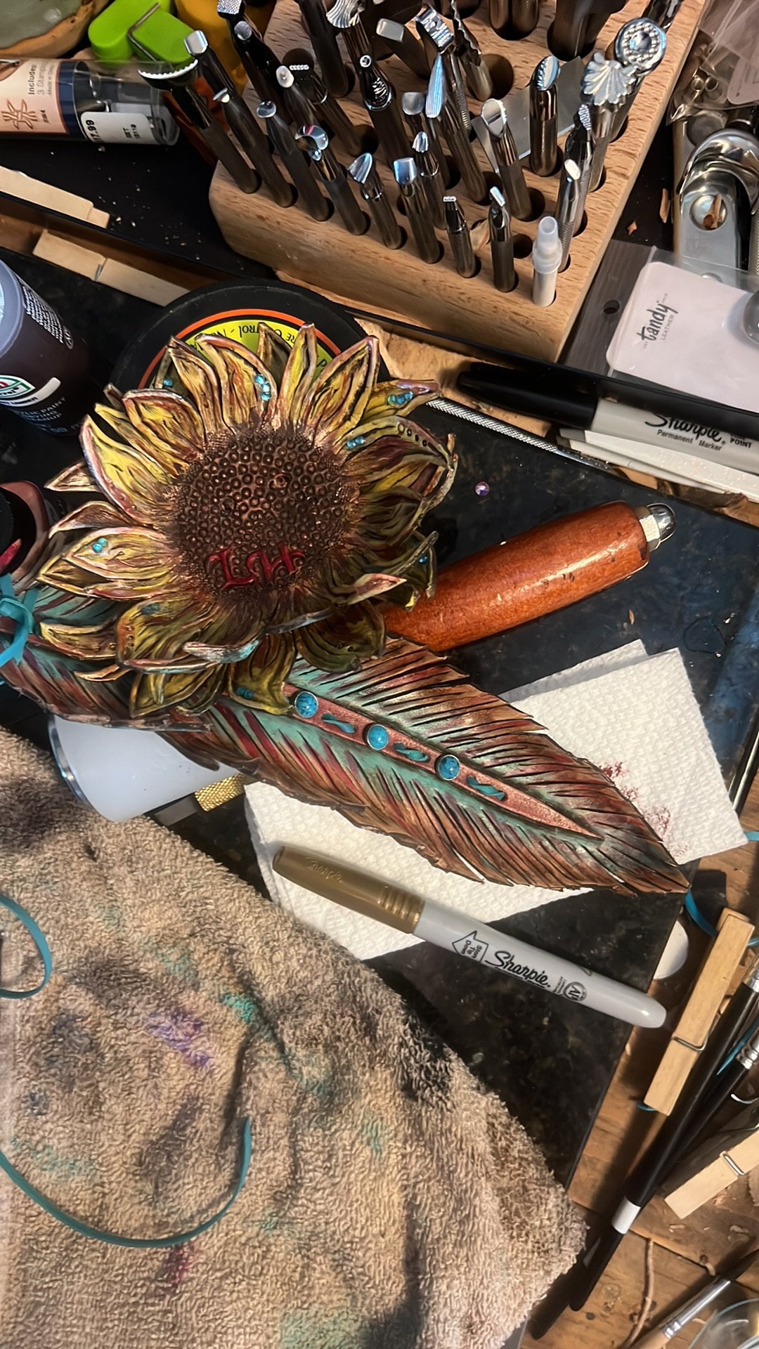 Leather Sunflower & Feather - Etsy