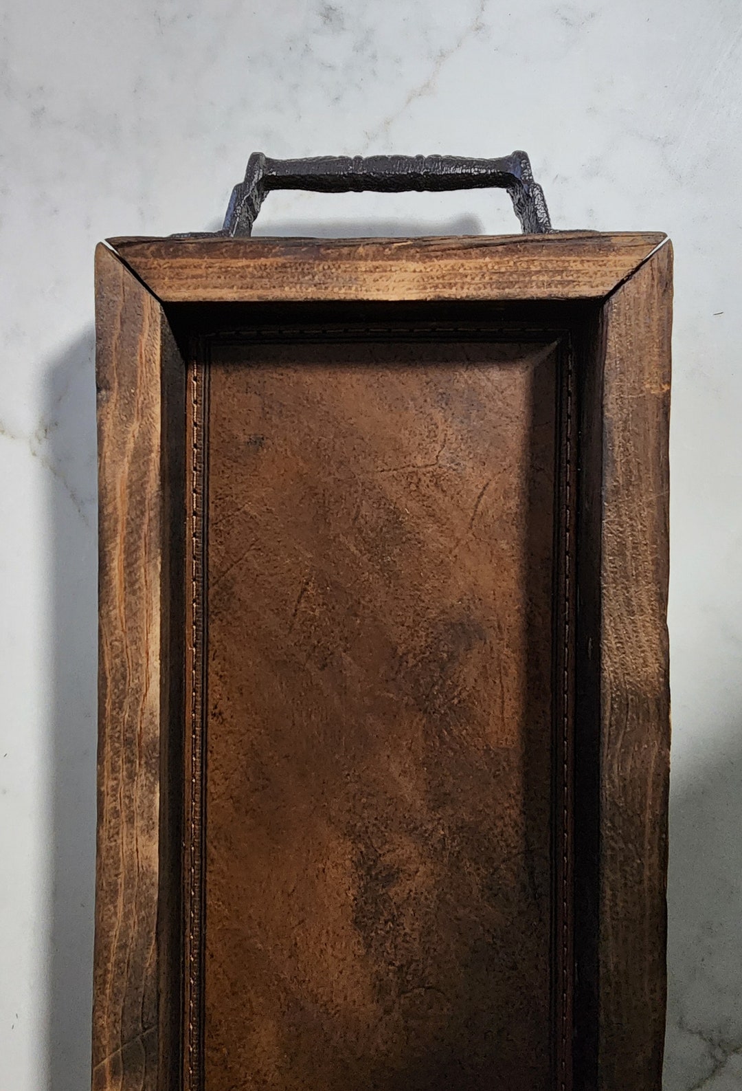 Rustic Wood Serving Trays, Wooden Nesting Tray, Leather Tray, Natural ...