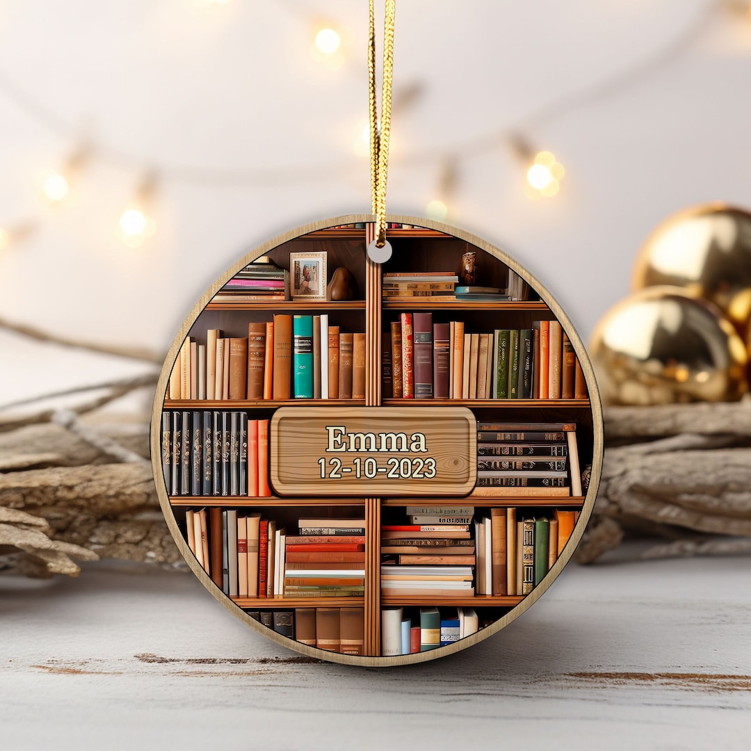 Custom Bookshelf Ornament With Name Lover Bookworm Ornament - Etsy
