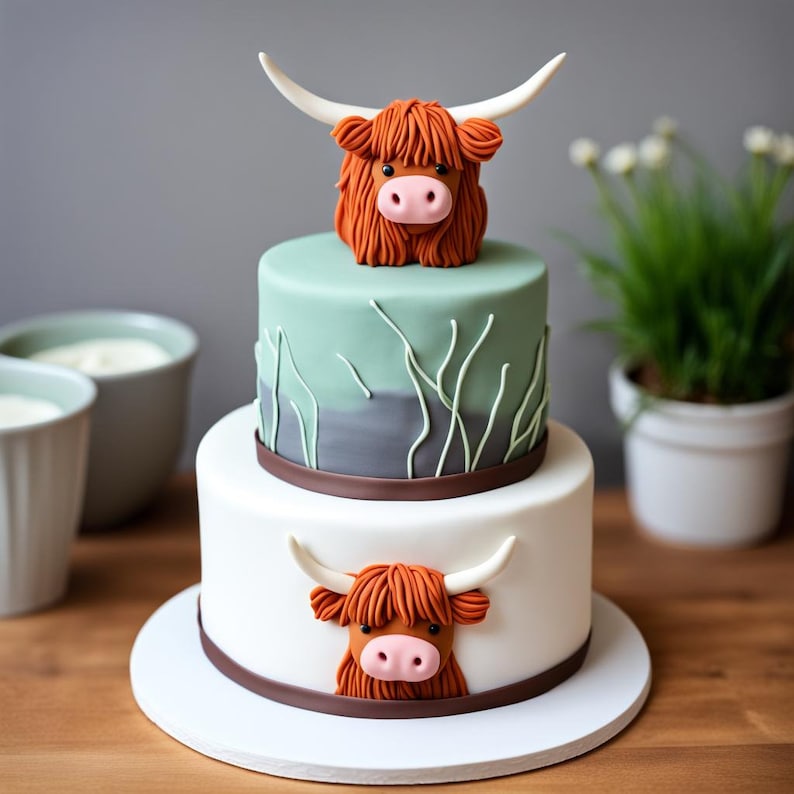 Fondant Highland Cow Cake Topper Set Highland Cow Cake Topper - Etsy