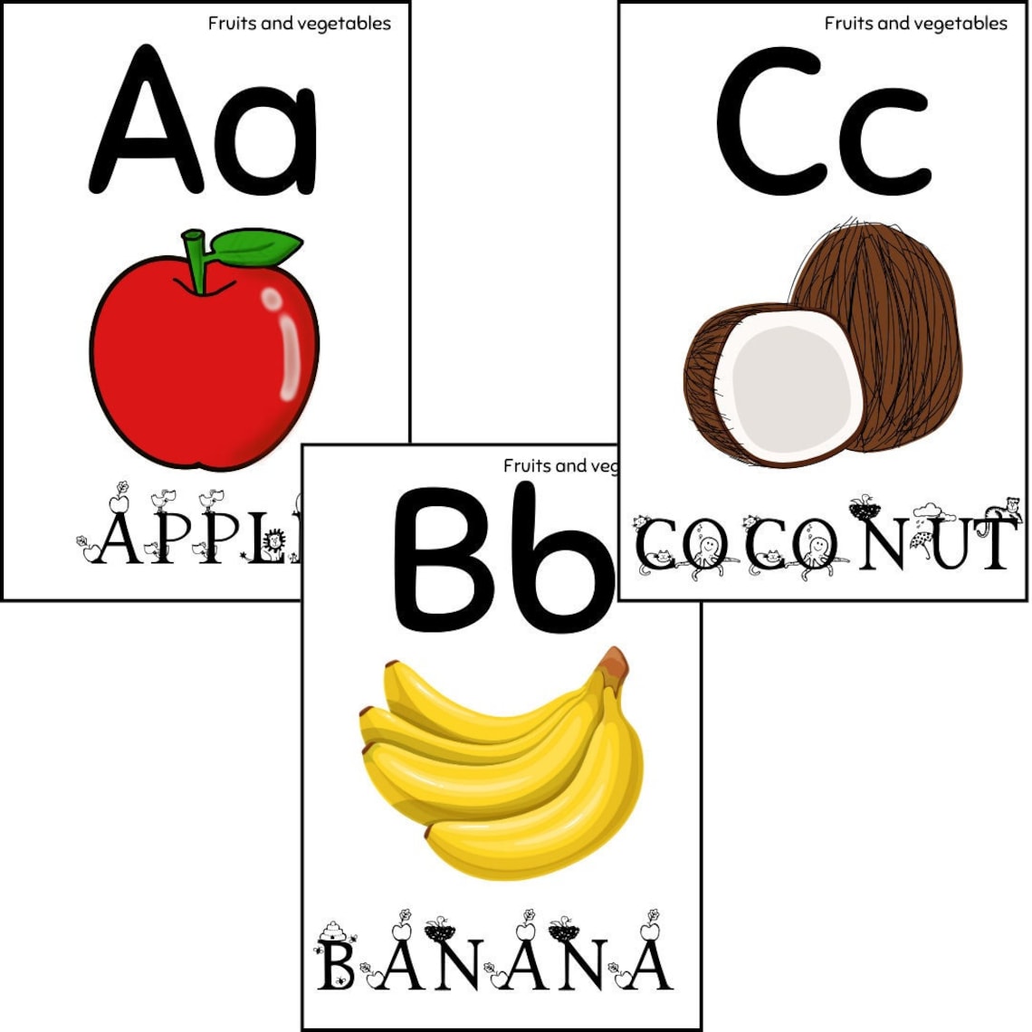 ABC Flashcards-fruits and Vegetables Edition - Etsy