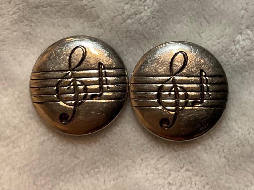 Silver Tone Treble Clef Vintage Buttons. Set of Two Musical Note ...
