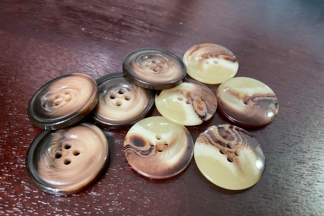 Faux Horn Brown Buttons Hole Shiny Slightly Domed and Flat for Sewing ...