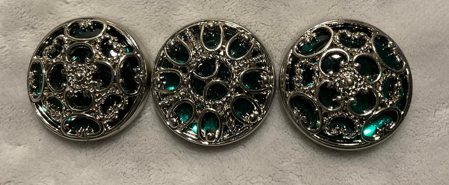 Large Green Faux Twinkle Buttons. Plastic With Faux Gems and Faux Silver. 1 1/2 Inch Each ...