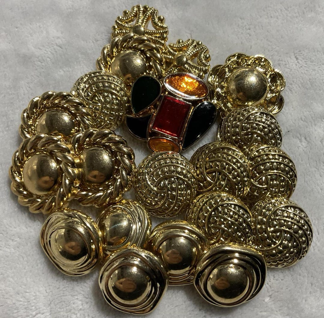 Glamorous 80s Faux Gold Vintage Buttons. Faux Glass Colored Button. Lot ...