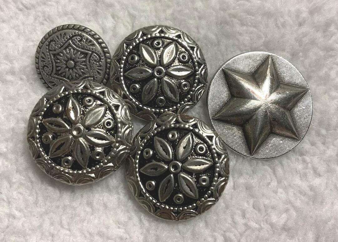 Vintage Pewter Buttons: Western Star & Floral Design, Set of 5 - Etsy