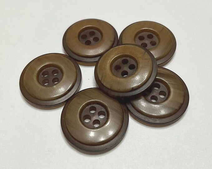 6 Brown Vintage Buttons With Faux Wood Raised Center 4 Hole. 7/8 Inch ...