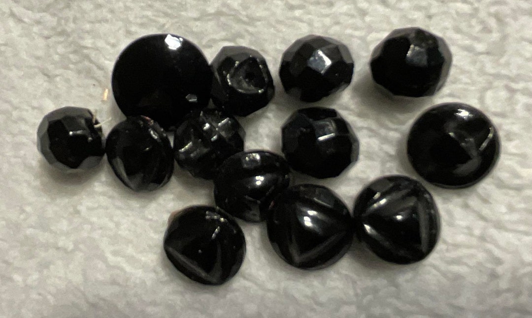 13 Victorian Black Glass Buttons. Charm String Buttons. Various Designs ...