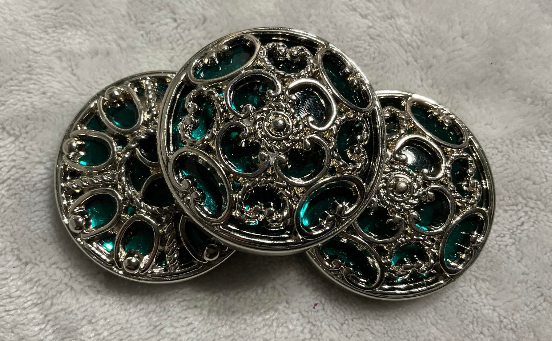 Large Green Faux Twinkle Buttons. Plastic With Faux Gems and Faux Silver. 1 1/2 Inch Each ...