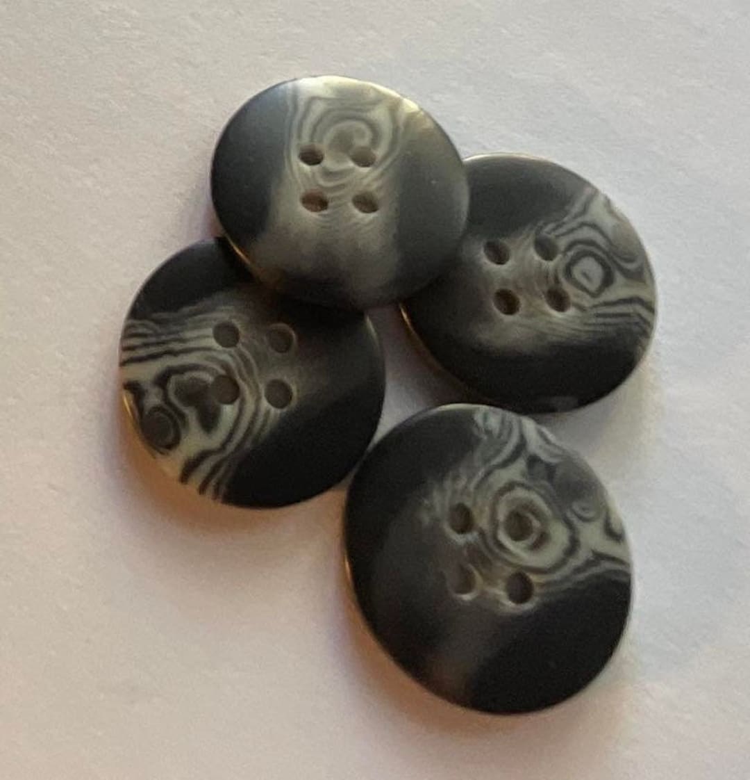 4 Plastic Black Buttons 4 Hole With Swirl Design/marbled 7/8 Inch. 22mm ...