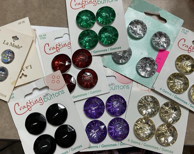 Sparkly Vintage Buttons. Clear Beveled Plastic. Various Colors, Jewel ...