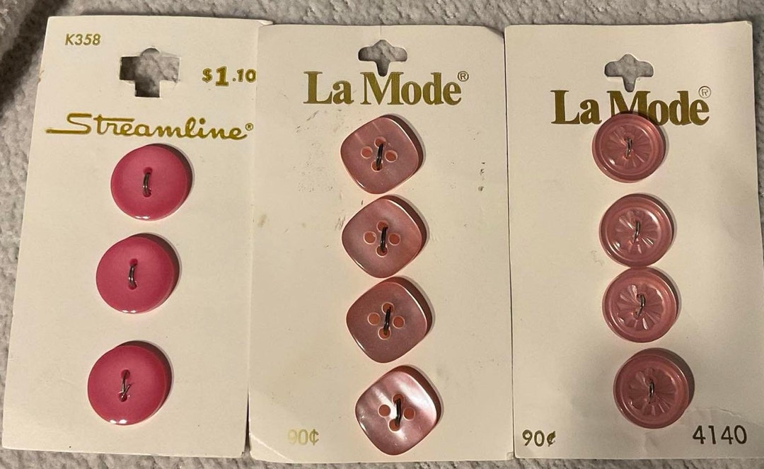 11 Light Pink Vintage Buttons. Streamline and La Mode Brands. Carded ...