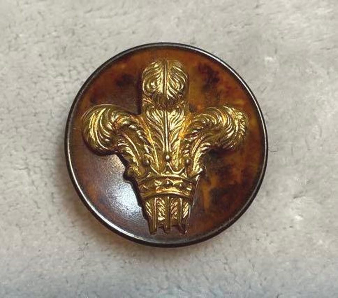 Concave Root Beer Bakelite Button With Metal Insert of Crown and ...