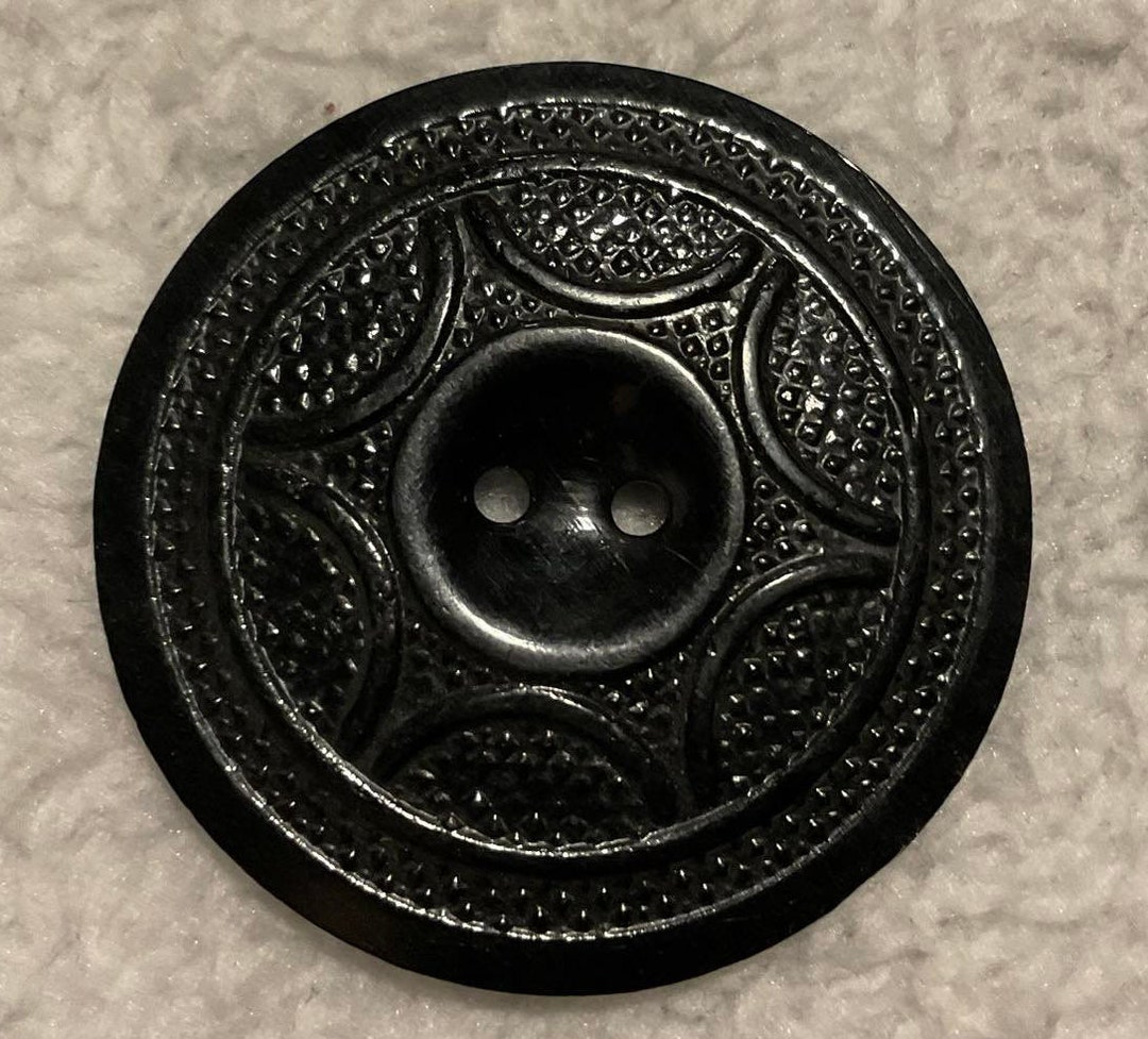 Large Black Celluloid Wafer Button. Geometric Star Design. Two Hole. 1 ...