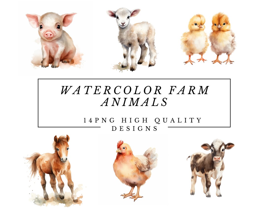 Watercolor Farm Animals Baby Animals Bundle Watercolor Animal With ...