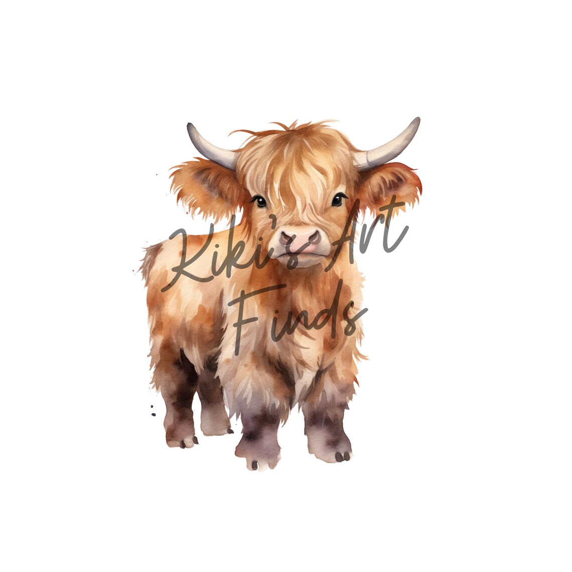 Watercolor Highland Cow PNG Clipart Baby Highland Cow Wall Art Digital ...