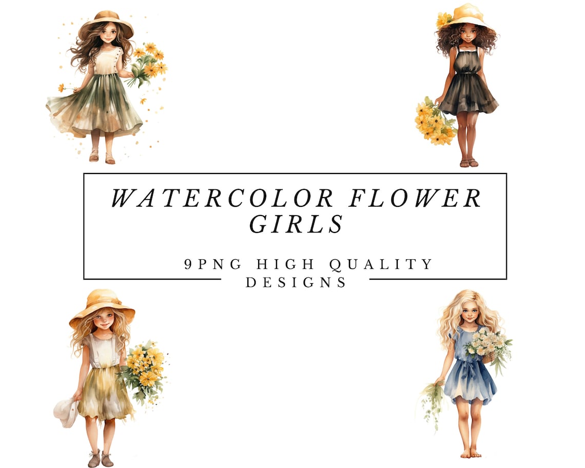 Watercolor Flower Girl Clipart PNG Digital Download Girls Watercolor ...