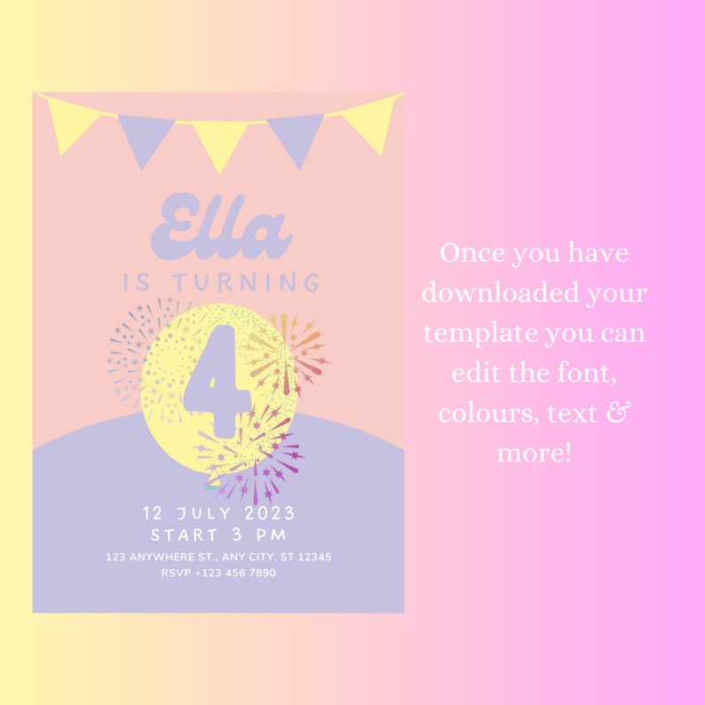 Girls Birthday Party Invitation Printable Editable Kids Party Invite ...