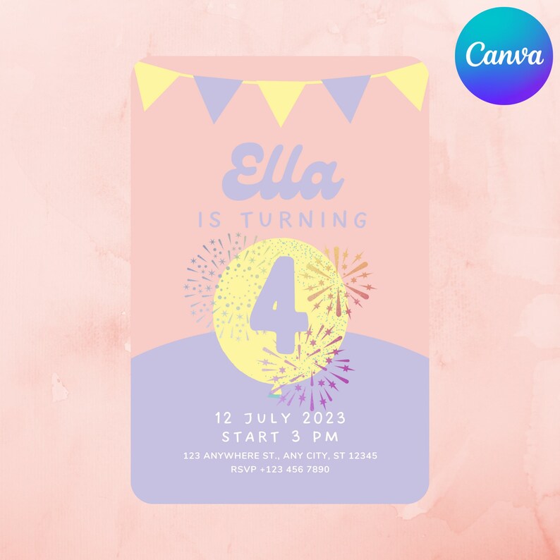 Girls Birthday Party Invitation Printable Editable Kids - Etsy