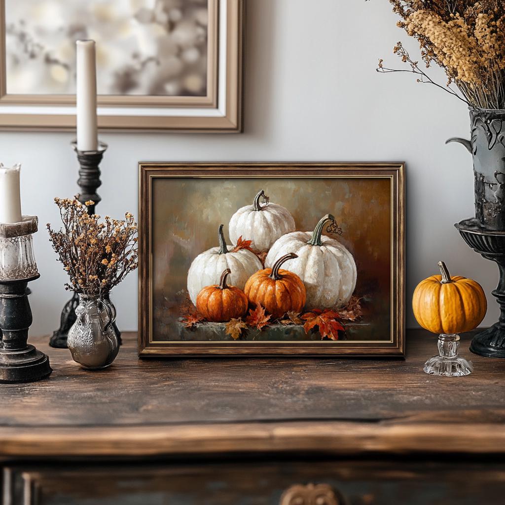 Fall Wall Decor Pumpkin Still Life Painting, Painting Rustic Fall Art ...