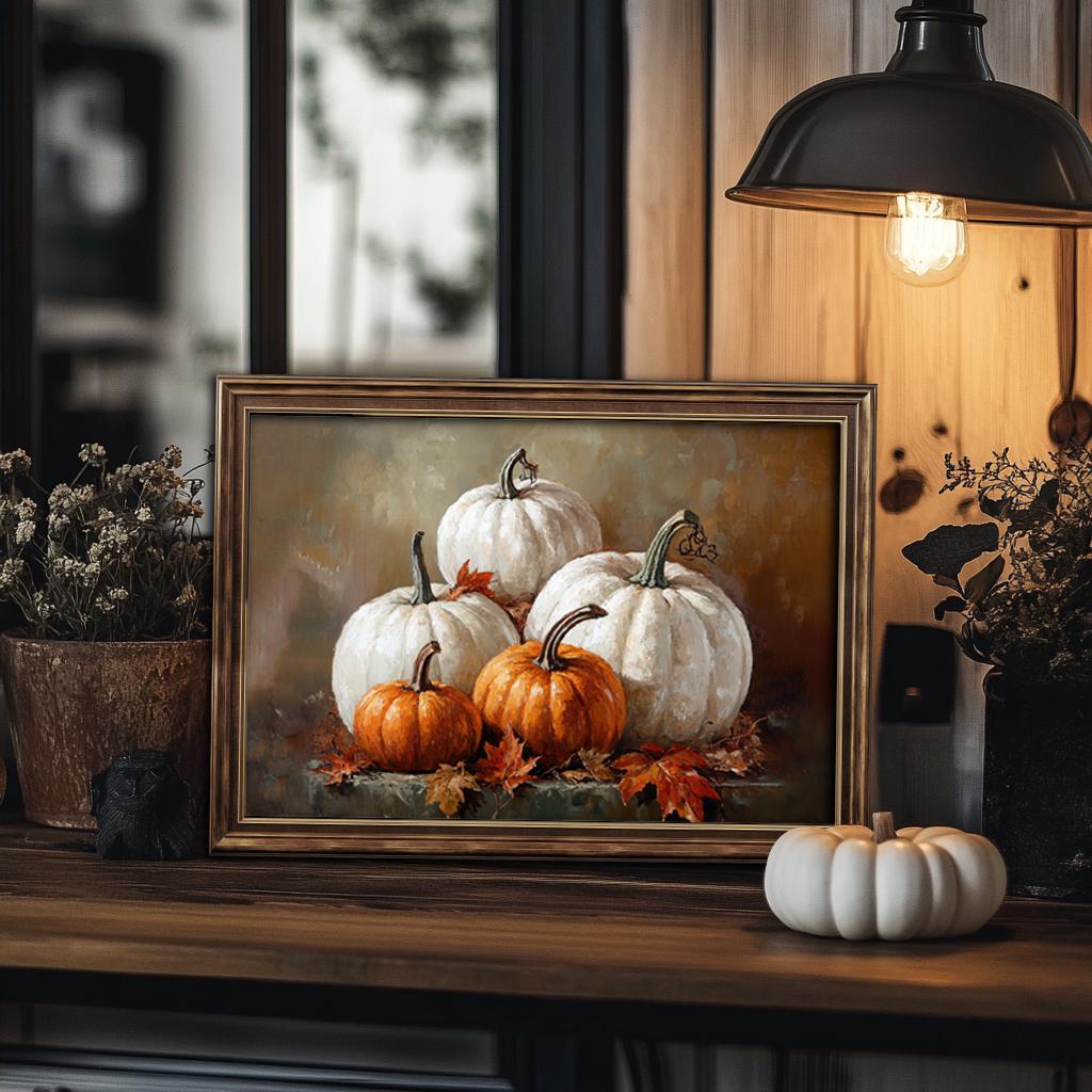 Fall Wall Decor Pumpkin Still Life Painting, Painting Rustic Fall Art ...
