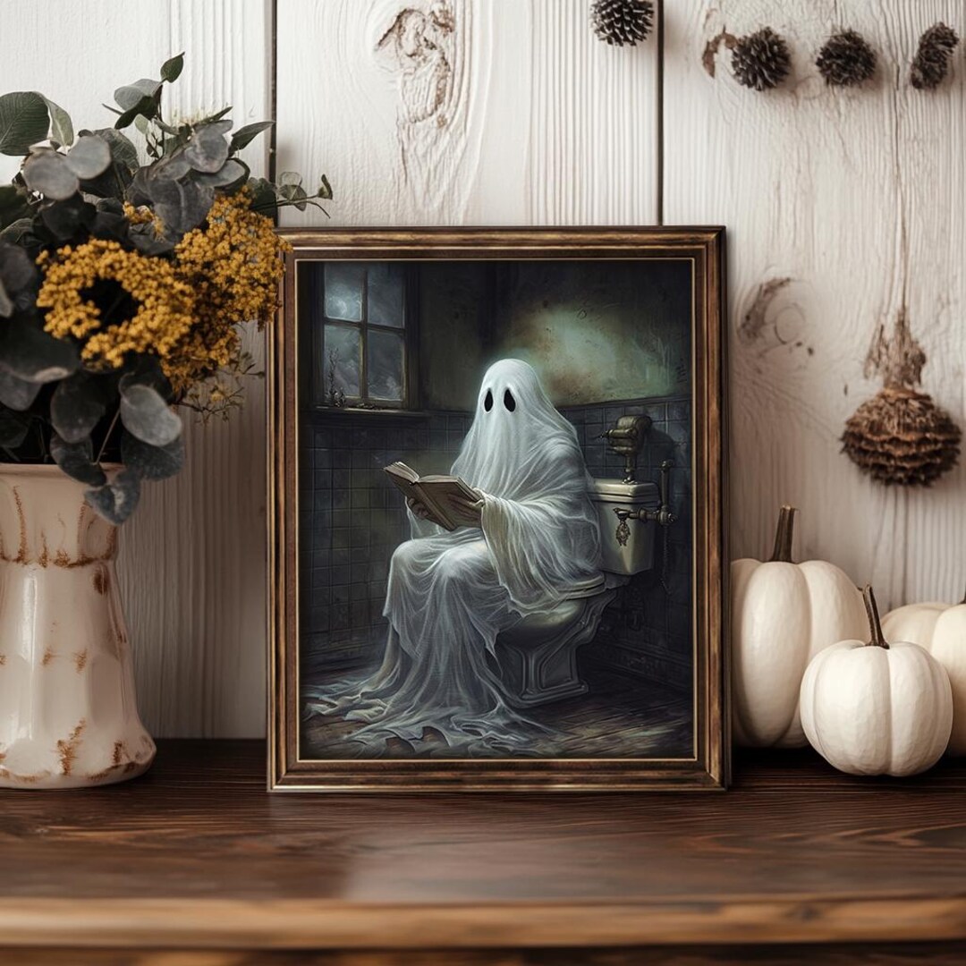 Ghost Reading Newspaper on Toilet Print,dark Academia, Vintage Poster ...