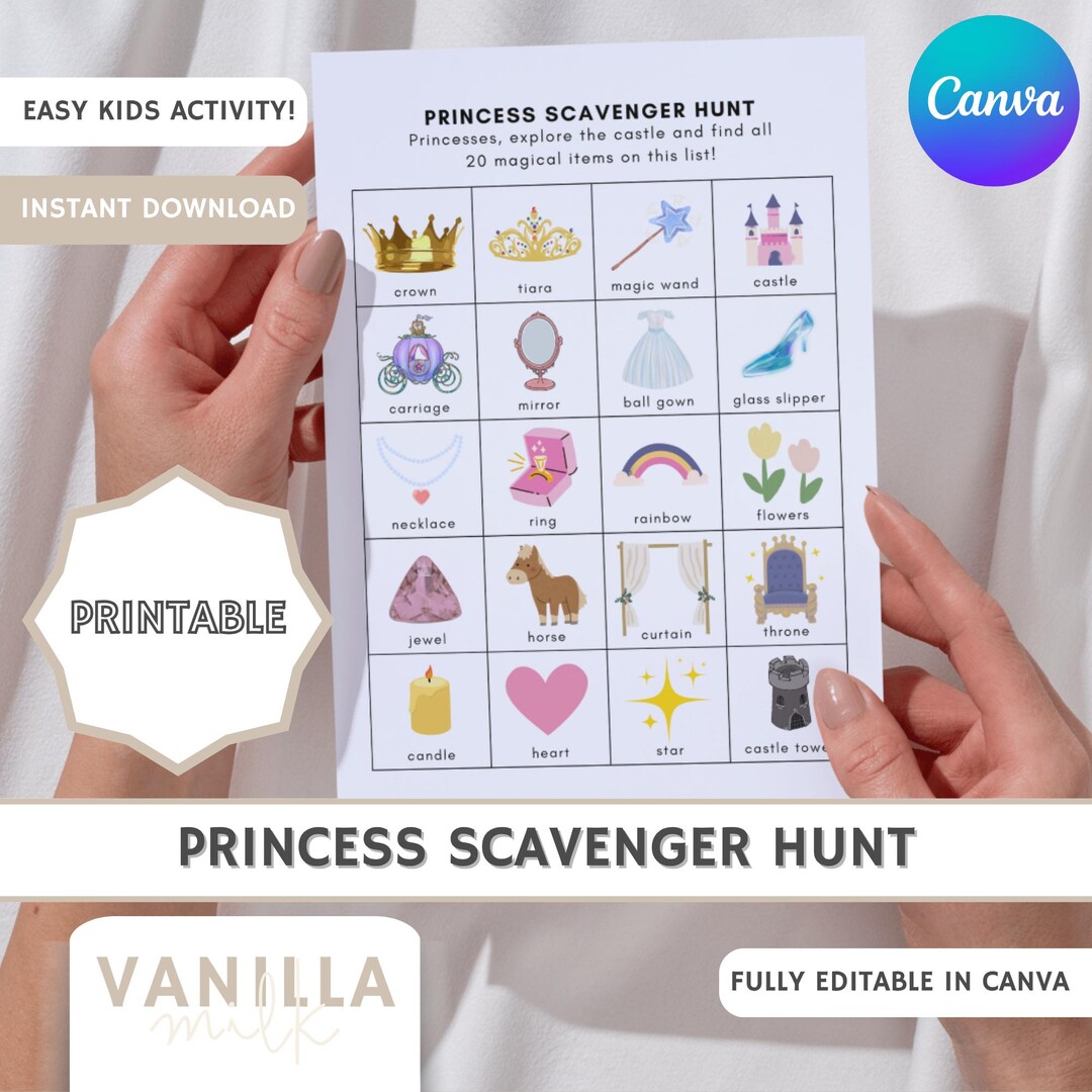 Princess Scavenger Hunt | Kids Birthday Party Game (A4 PDF) - Etsy