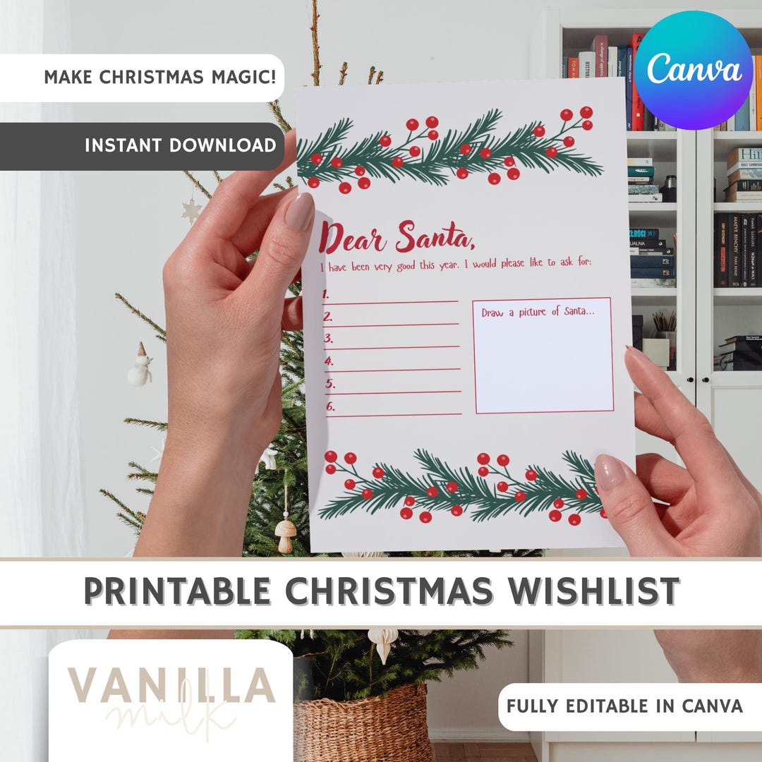 Christmas Wishlist Template: Dear Santa Letter, Kids Holiday Activity ...