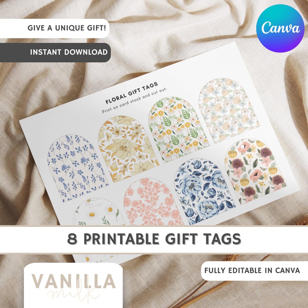 Floral Gift Tags: Printable Flower Pattern Labels (canva Template) - Etsy