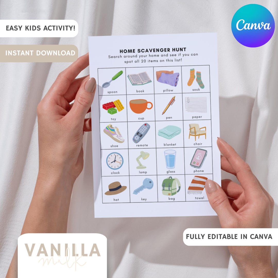 Home Scavenger Hunt Printable A4 | Indoor Kids Game | Family Activity ...
