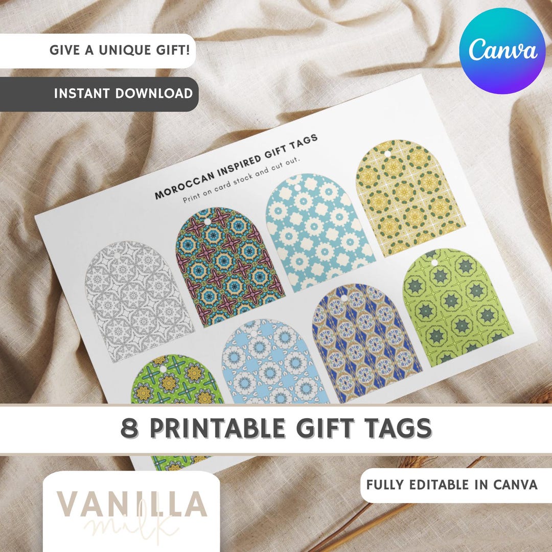 Moroccan Pattern Gift Tags: Printable Holiday Labels (canva Template ...