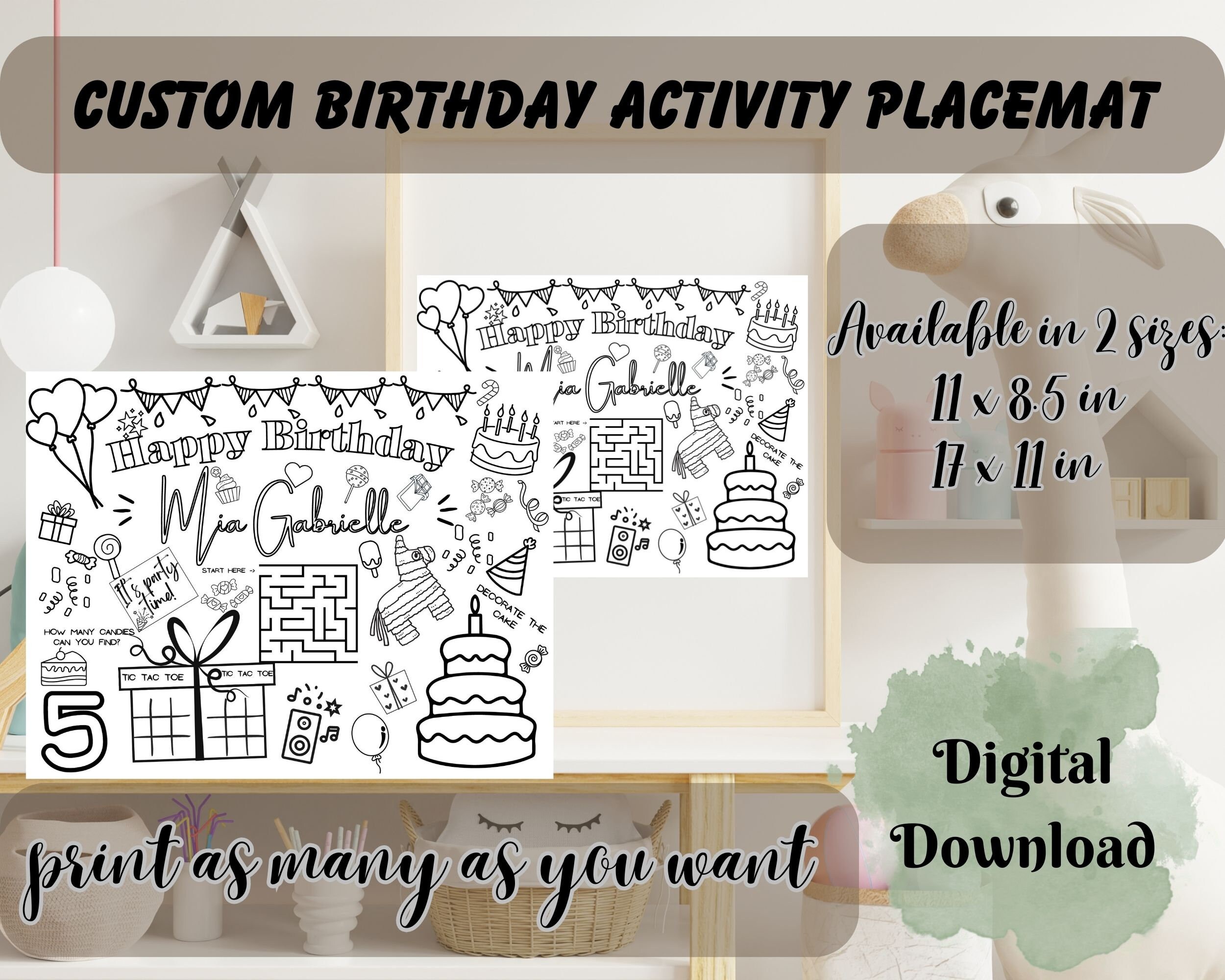 Happy Birthday Activity Mat DIGITAL Printable Tablemat Kids Party ...