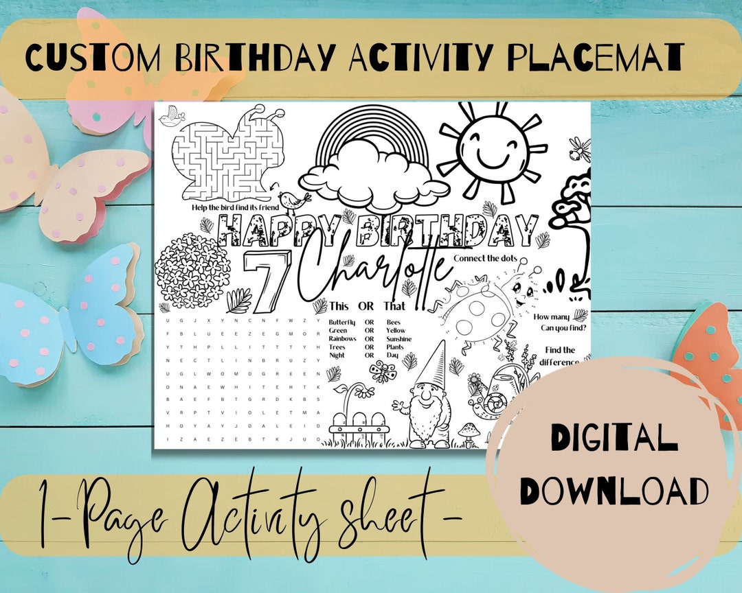 Rainbow Birthday Party Coloring Placemats for Kids Educational Craft ...