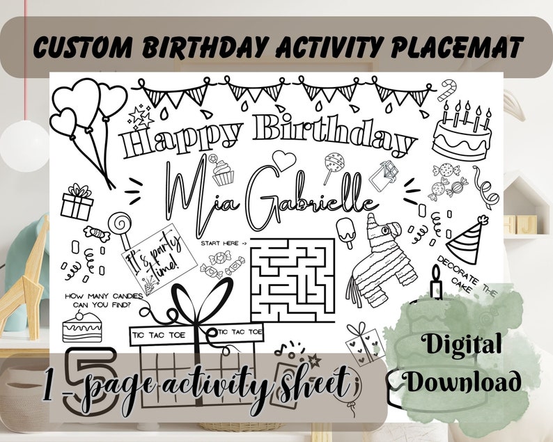 Happy Birthday Activity Mat DIGITAL Printable Tablemat Kids Party ...