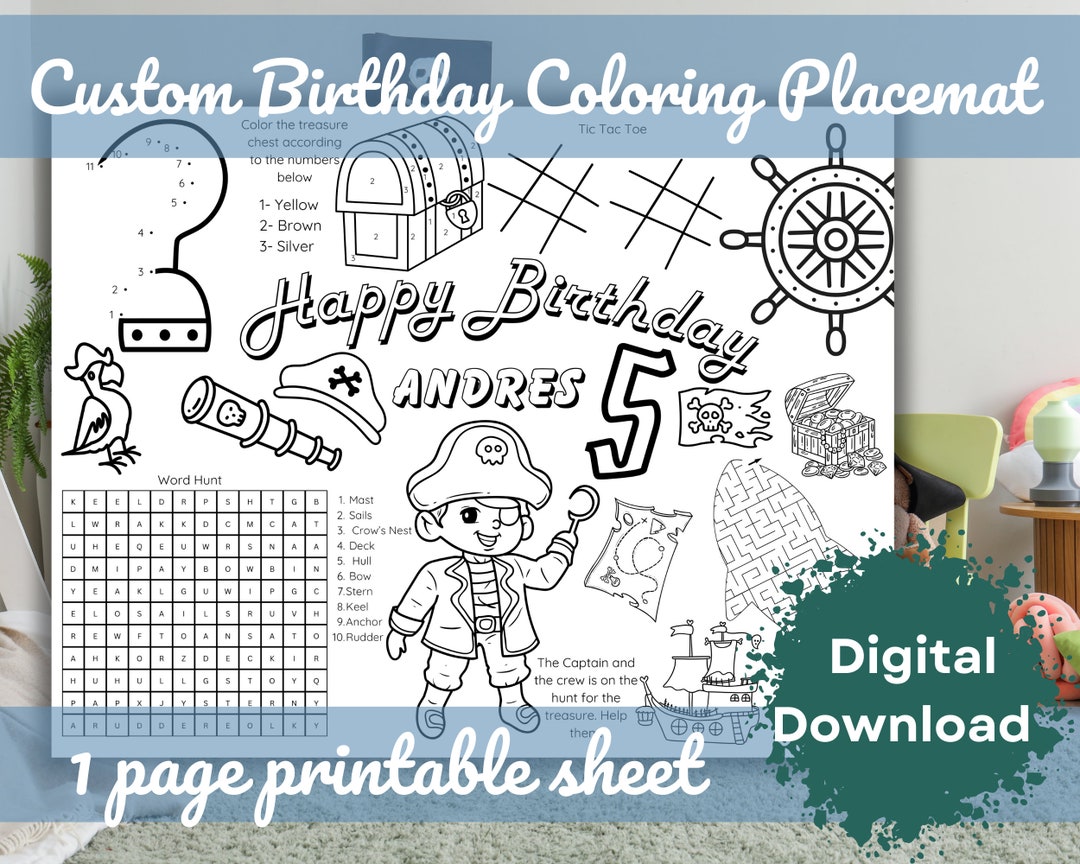 Pirates Birthday Activity Placemats for Kids Outside Summer Activities ...