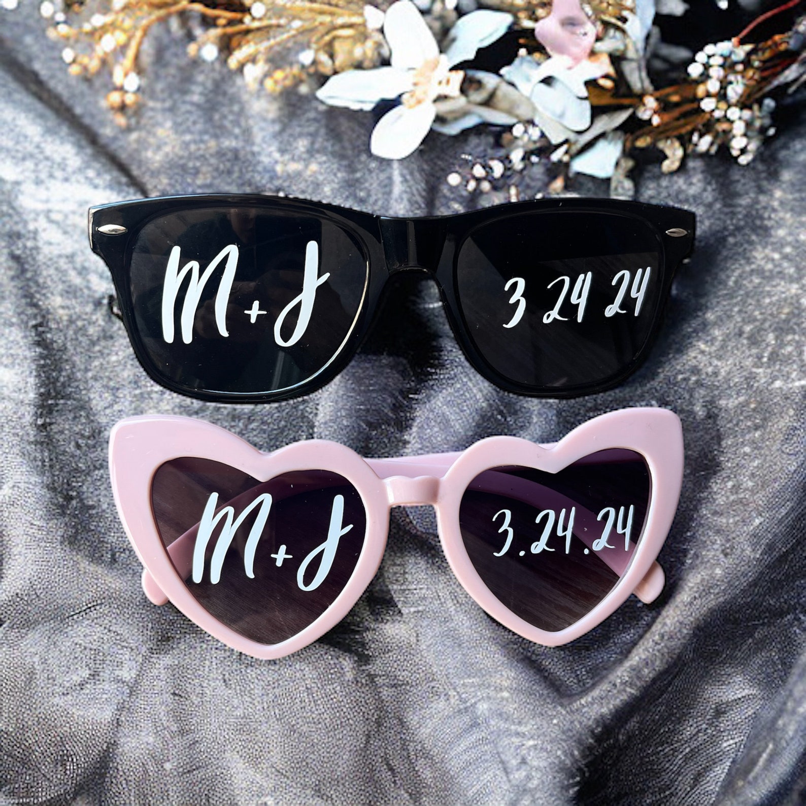 Custom Sunglasses for Wedding, Heart Shaped Sunglasses, Classic Black ...